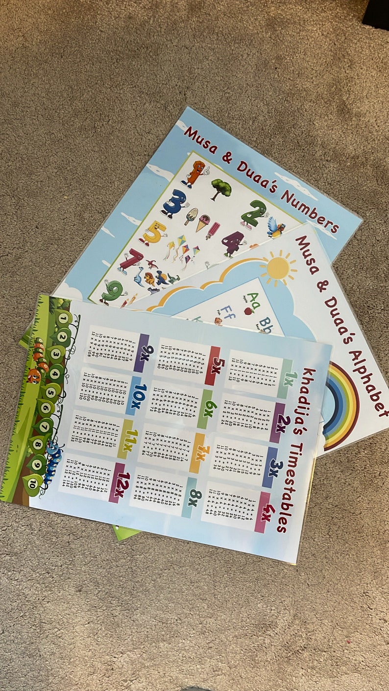 Personalised Times Table Wall Chart Learning Poster School Chart Times ...