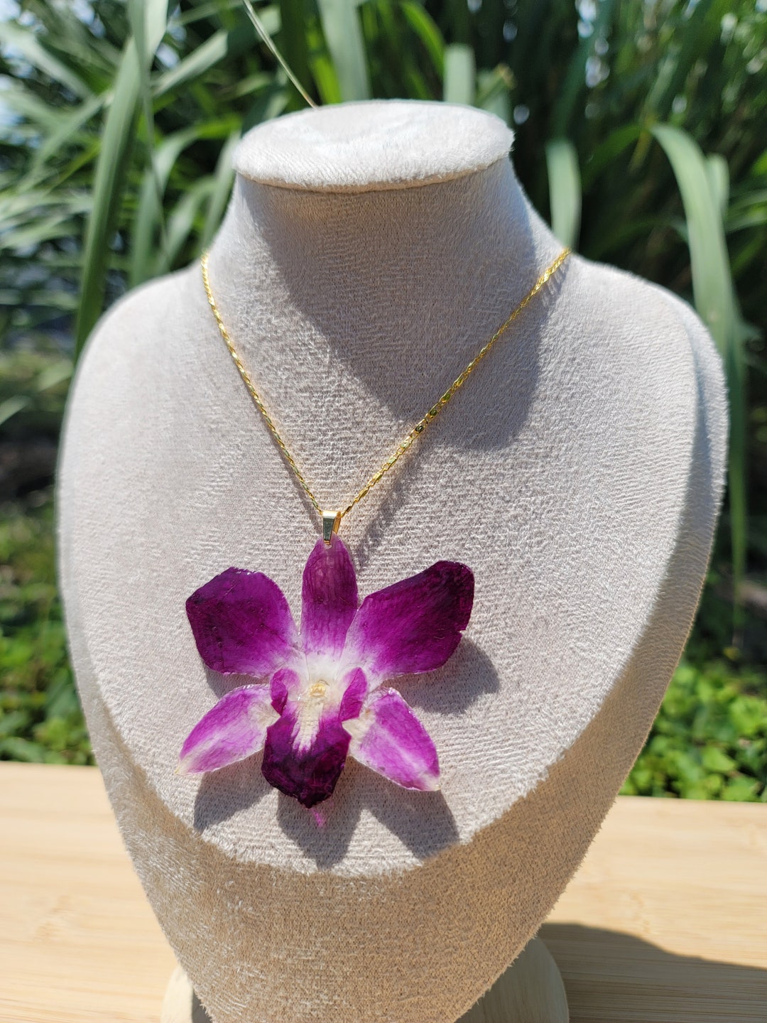 Purple-white Orchid Necklace925 Sterling Silver Chain18k Gold Plated ...