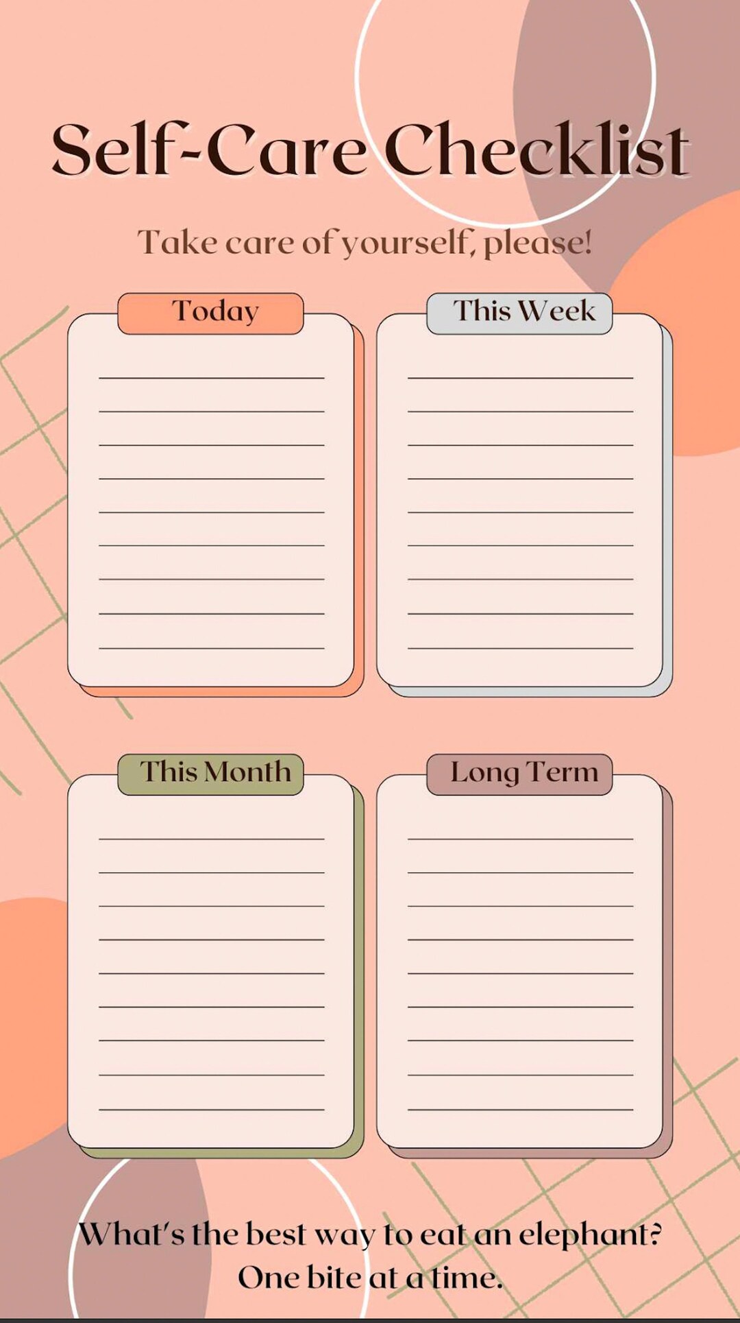 Self Care Checklist Poster, Self-care Planner, Fillable, Daily ...