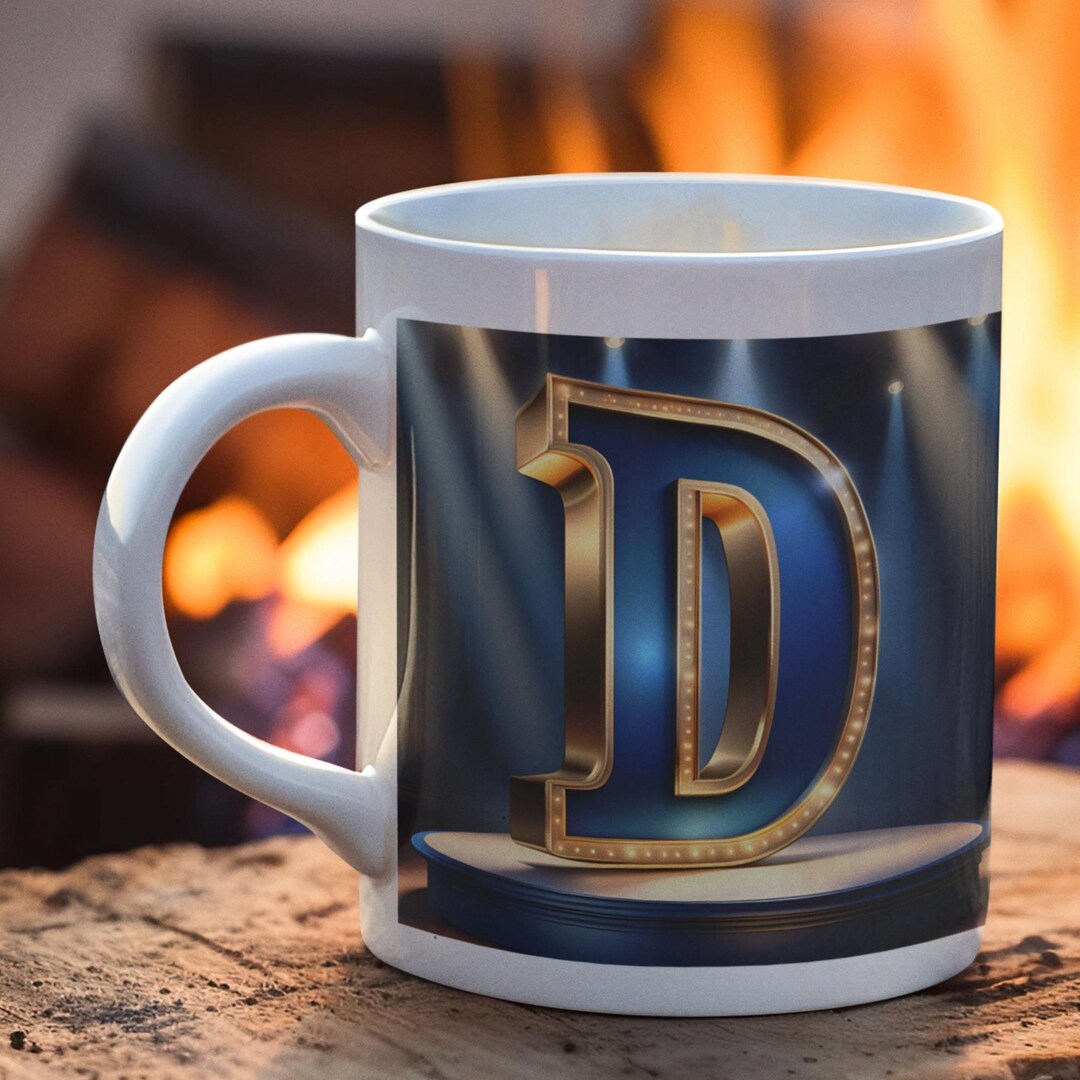 Mug With Letter D, Initial D Mug, Mug With D on It, Blue Letter D Mug ...