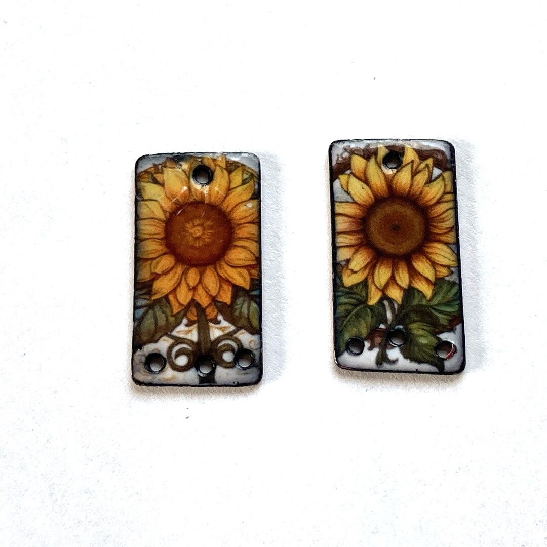 Enameled Copper Charms Artisan Enamel Jewelry Supplies Sunflowers ...