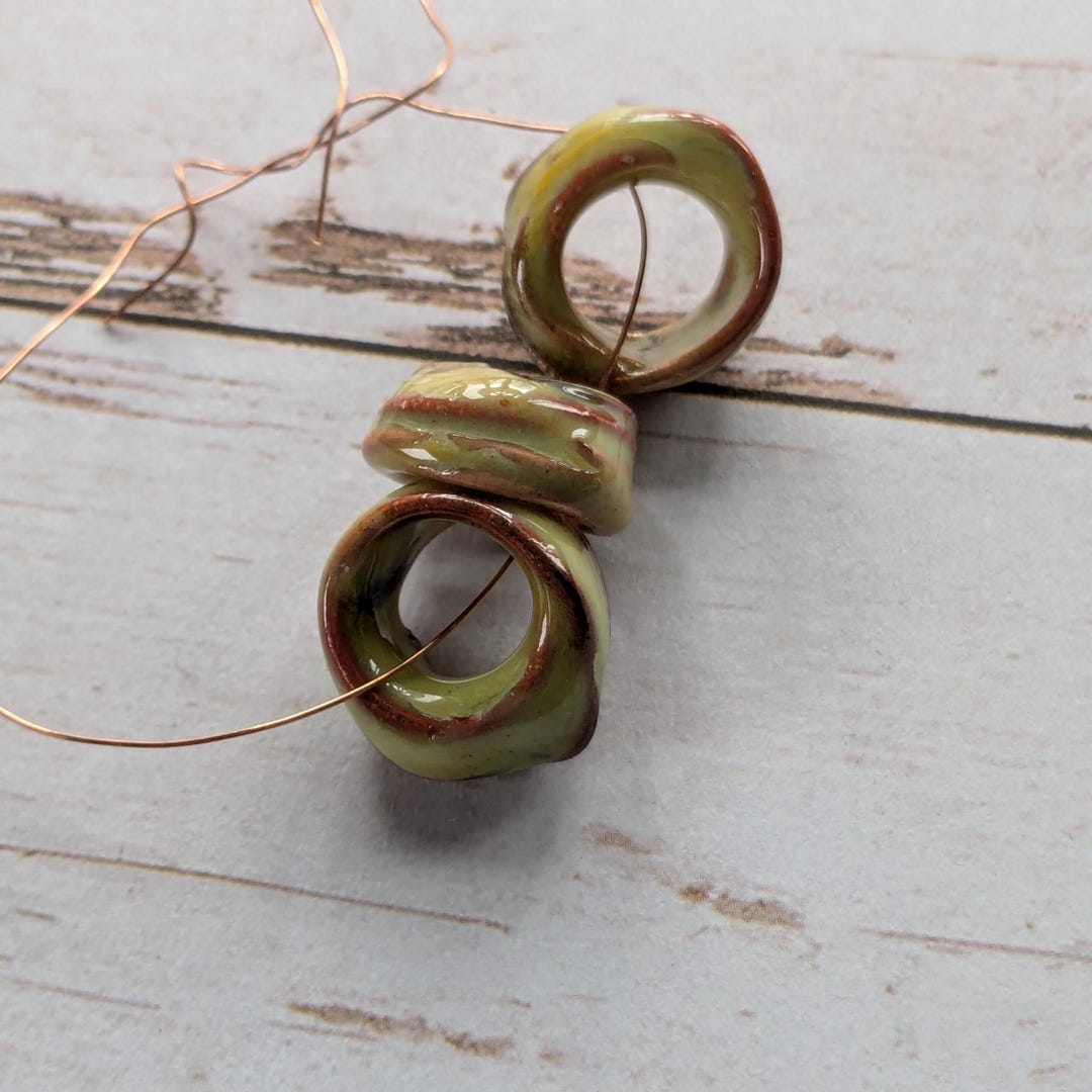 Torch Fired Rustic Enameled Copper Beads Turquoise & Cream Chunky Beads ...