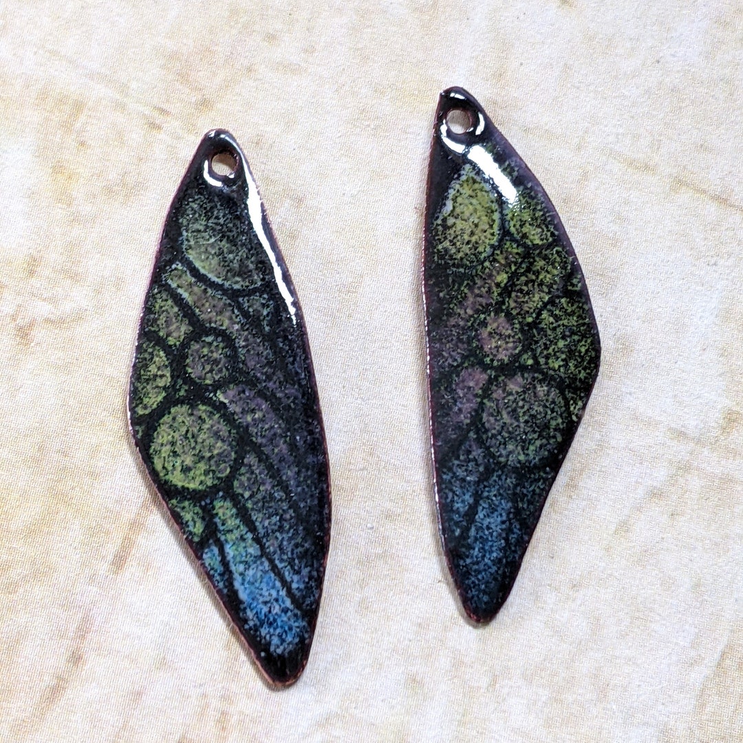 Enameled Jewelry Components Dusty Black Deco Wings Pair 16037 - Etsy