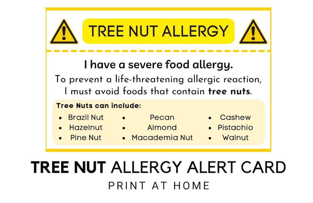 Buy Printable Tree Nut Alert Card Instant Download Medical ID Online in ...