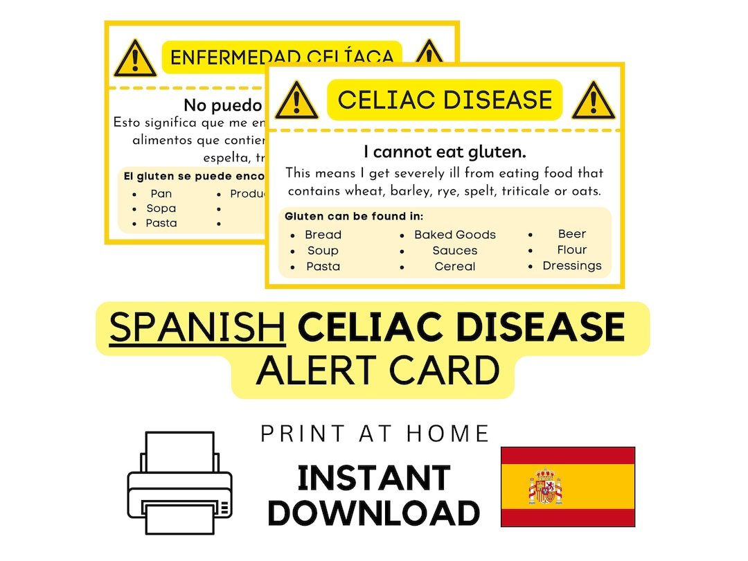 Printable Spanish Celiac Disease Alert Card • Instant Download ...
