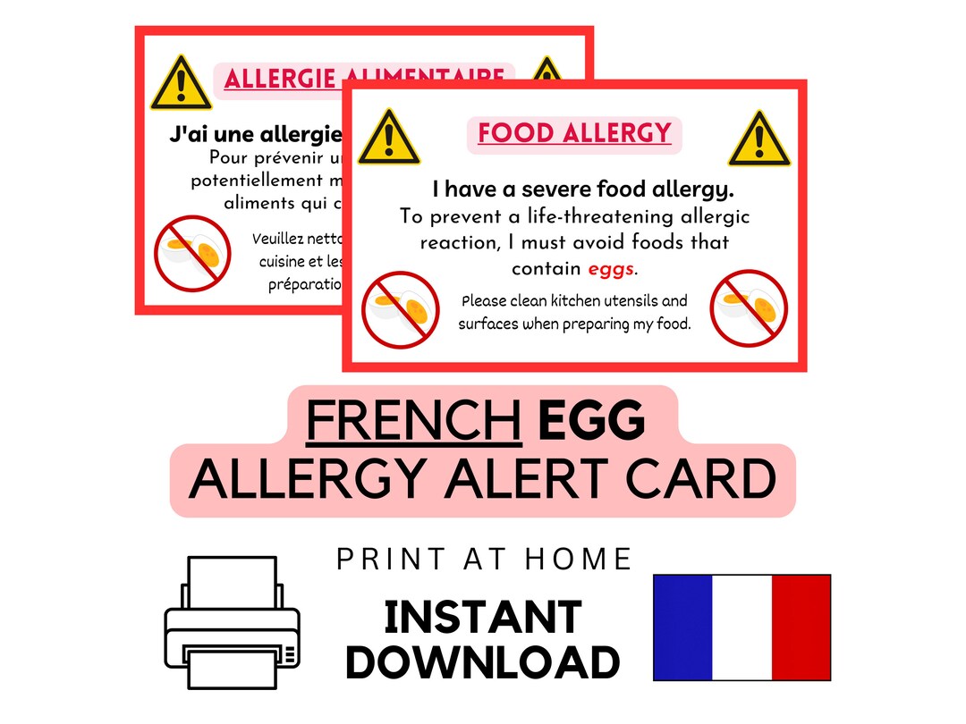Printable French Egg Food Allergy Card • Instant Download • Medical ...