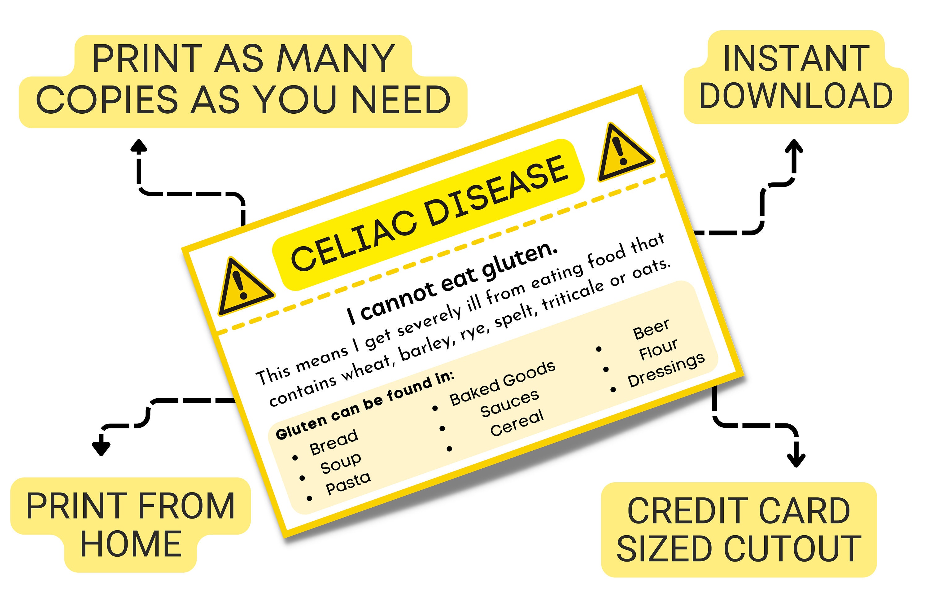 Printable English Celiac Disease Alert Card • Instant Download ...