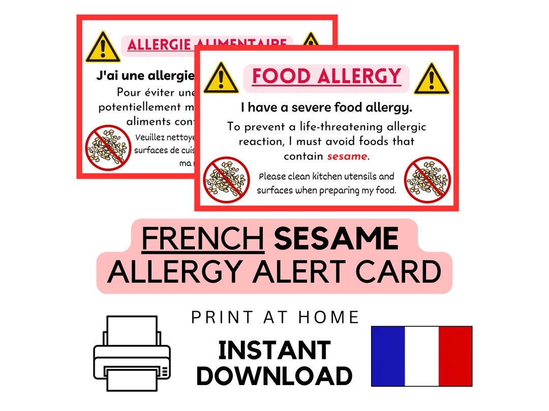 Printable French Sesame Food Allergy Card • Instant Download • Medical ...