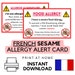 Printable Spanish Sesame Food Allergy Card • Instant Download • Medical Alert ID • Travel Gift ...