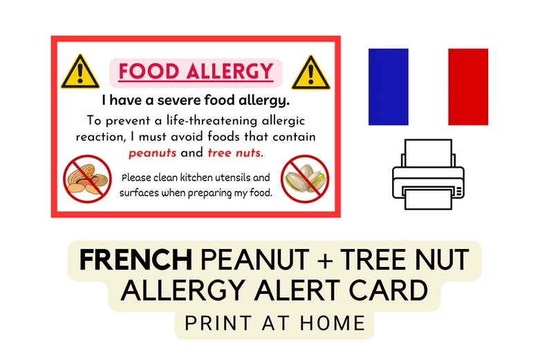 Printable French Peanut Tree Nut Food Allergy Card Instant - Etsy