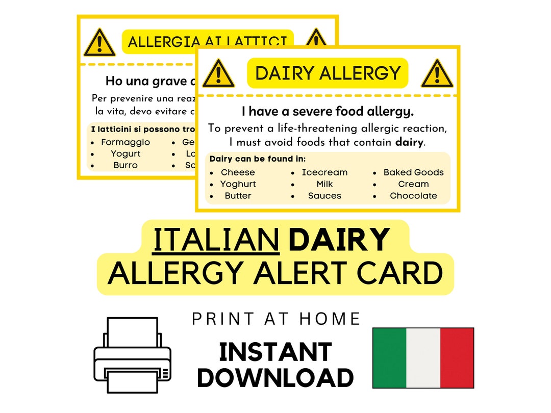 Printable Italian Dairy Allergy Alert Card Instant Download - Etsy