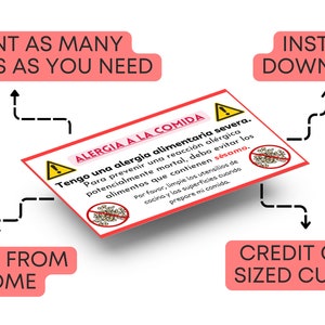 Printable Spanish Sesame Food Allergy Card • Instant Download • Medical Alert ID • Travel Gift ...