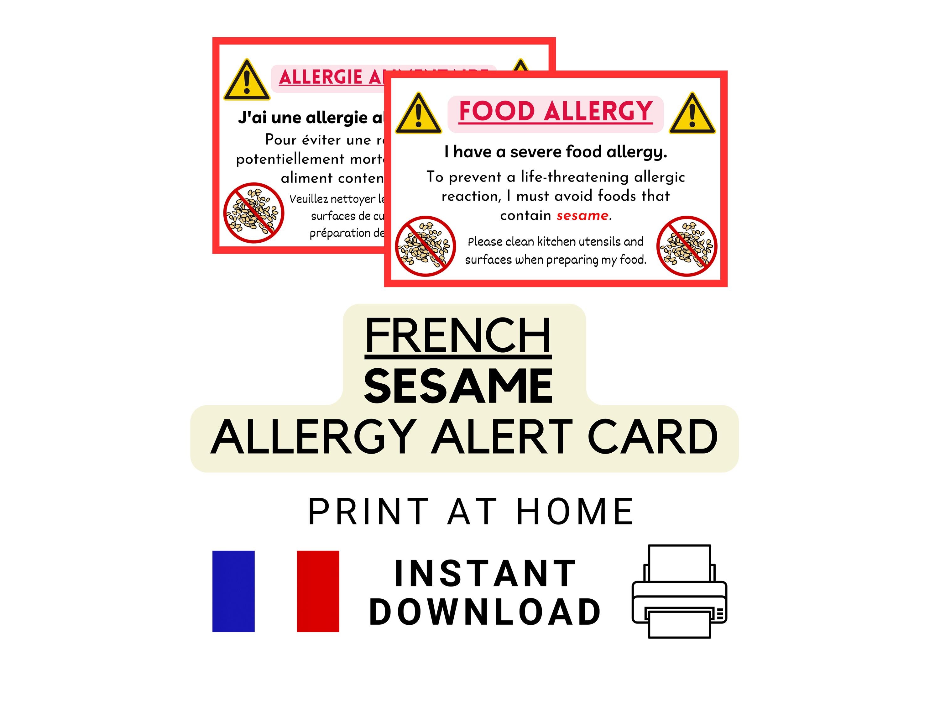 French Sesame Allergy Card Printable - Food Allergy Translation ...