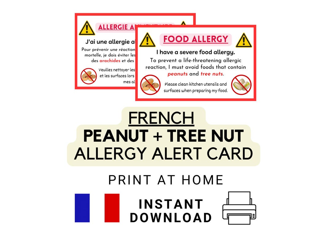 French Peanut & Tree Nut Allergy Card Printable - Food Allergy ...
