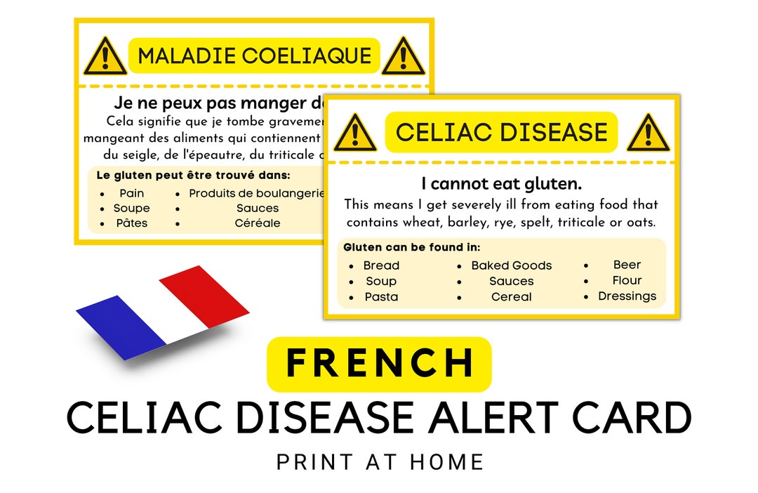 Printable French Celiac Disease Alert Card Instant Download - Etsy