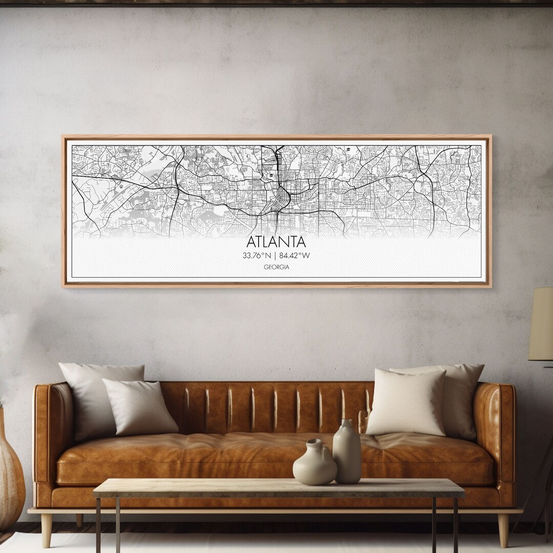 Panoramic Atlanta City Map, Georgia Art, Map Print, Minimalist Wall Art ...