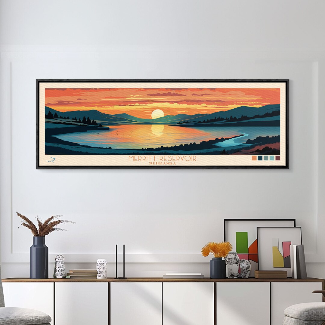 Merritt Reservoir, Nebraska Panoramic Wall Art Framed Canvas Print ...