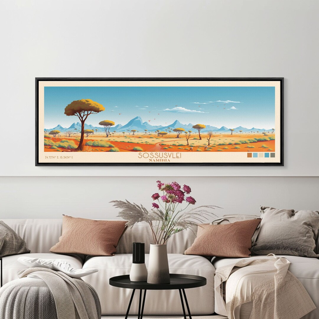 Sossusvlei Namibia Art Framed Canvas Print Travel Poster Panoramic Wall Art Home Decor Gift for ...