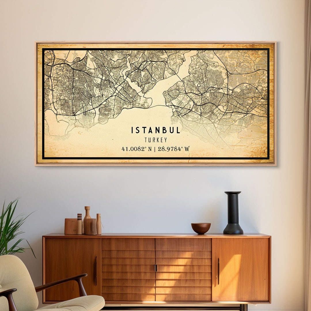 Vintage Istanbul Map Canvas Print: Distressed Turkey Travel Wall Art - Etsy