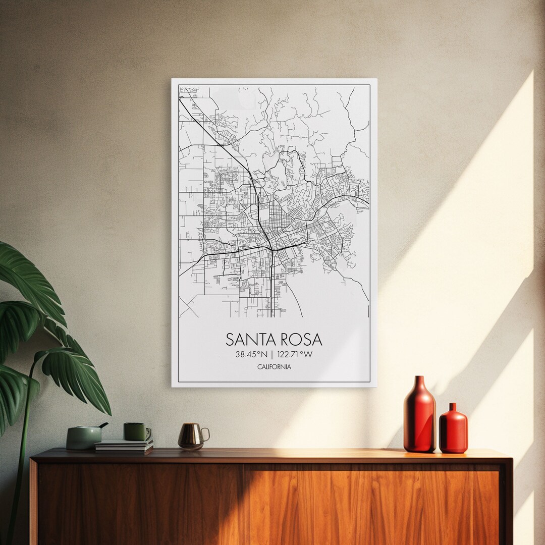 Santa Rosa Street Map, California Map, City Map Print, Minimalist Art ...