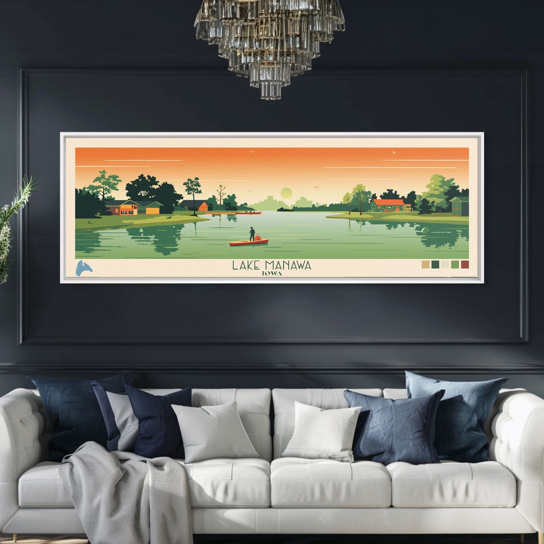Lake Manawa Iowa Canvas Print: Mid-century Modern Panoramic Wall Art - Etsy