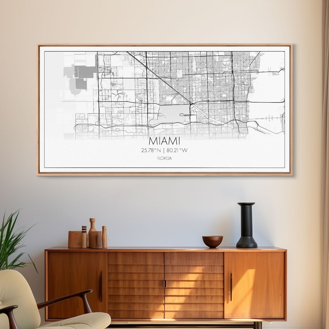 Miami City Map, Florida Map, Map Art, Minimalist Wall Art, Wall Art ...