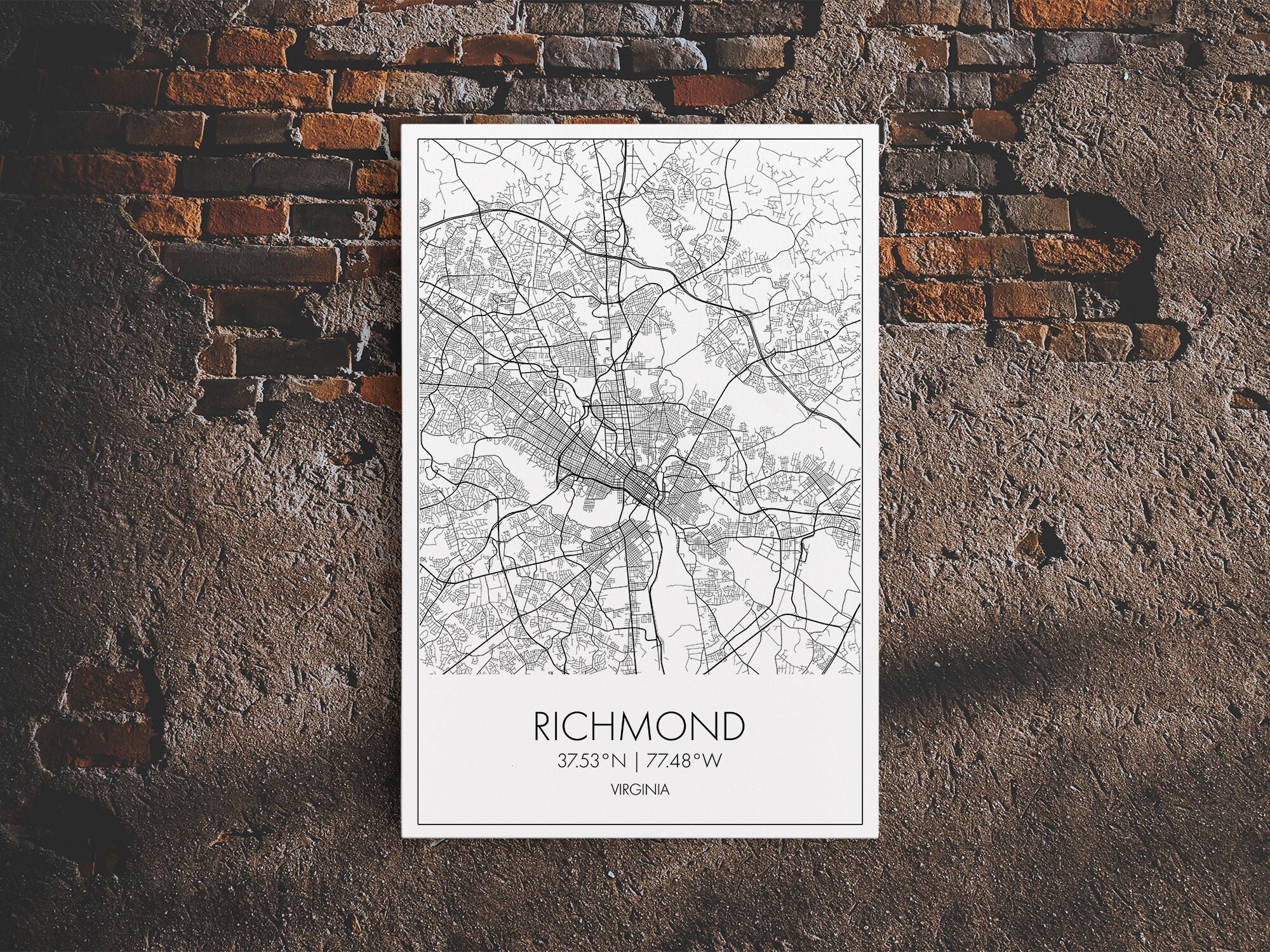 Richmond Street Map Virginia Map City Map Art Minimalist - Etsy