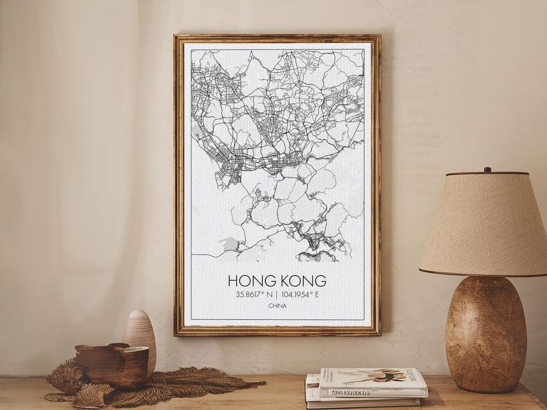 Hong Kong Street Map Art: Minimalist City Canvas Print - Etsy