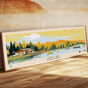 Long Lake, North Dakota Canvas Print: Mid-century Modern Travel Poster ...
