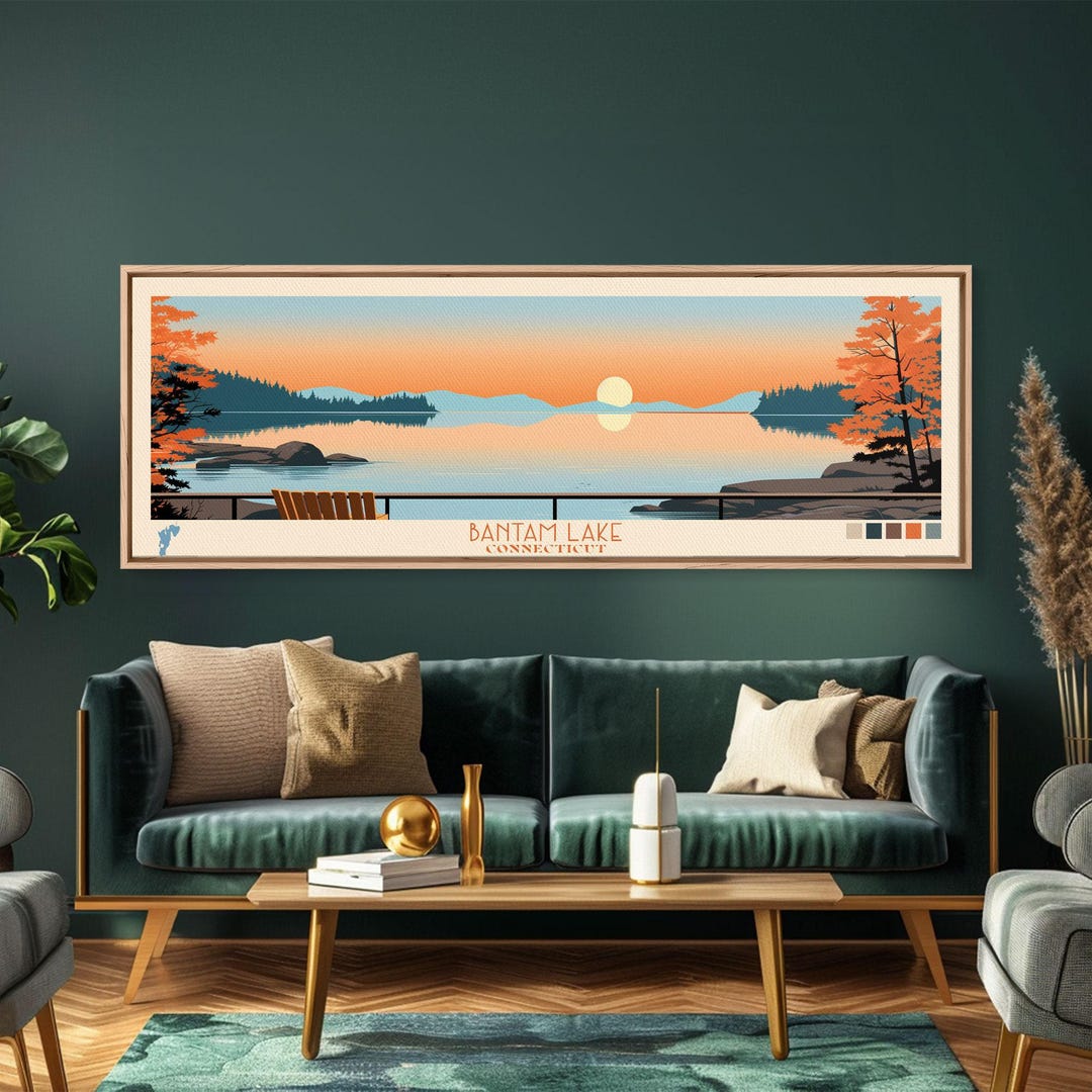 Bantam Lake Connecticut Canvas Print: Panoramic Mid-century Modern Wall ...