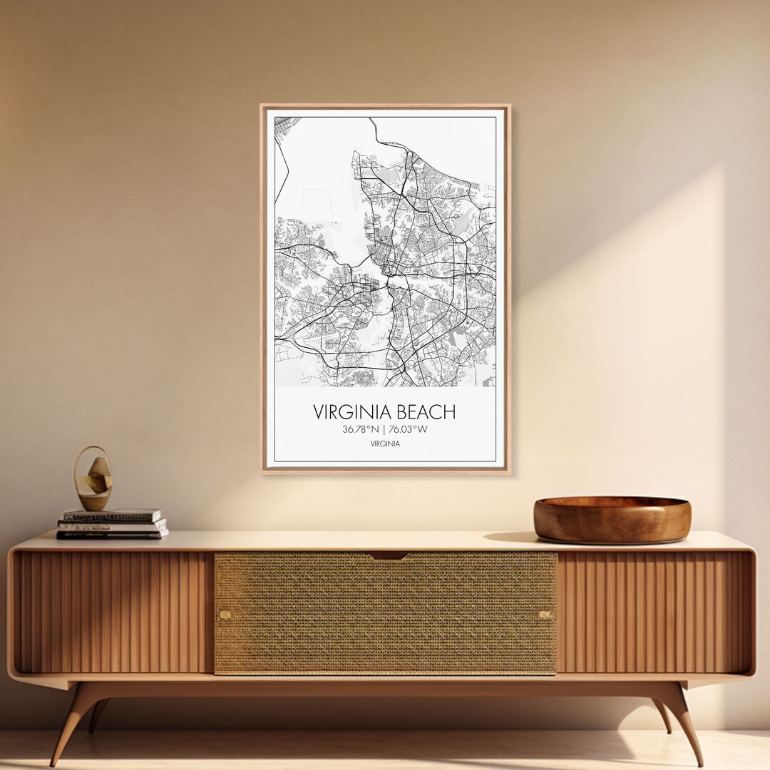 Virginia Beach Street Map, Virginia Map, City Map Print, Modern Wall ...