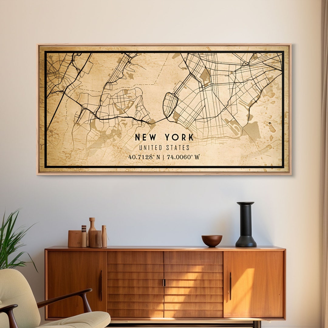 Vintage New York City Map Art: Framed Canvas Print - Etsy