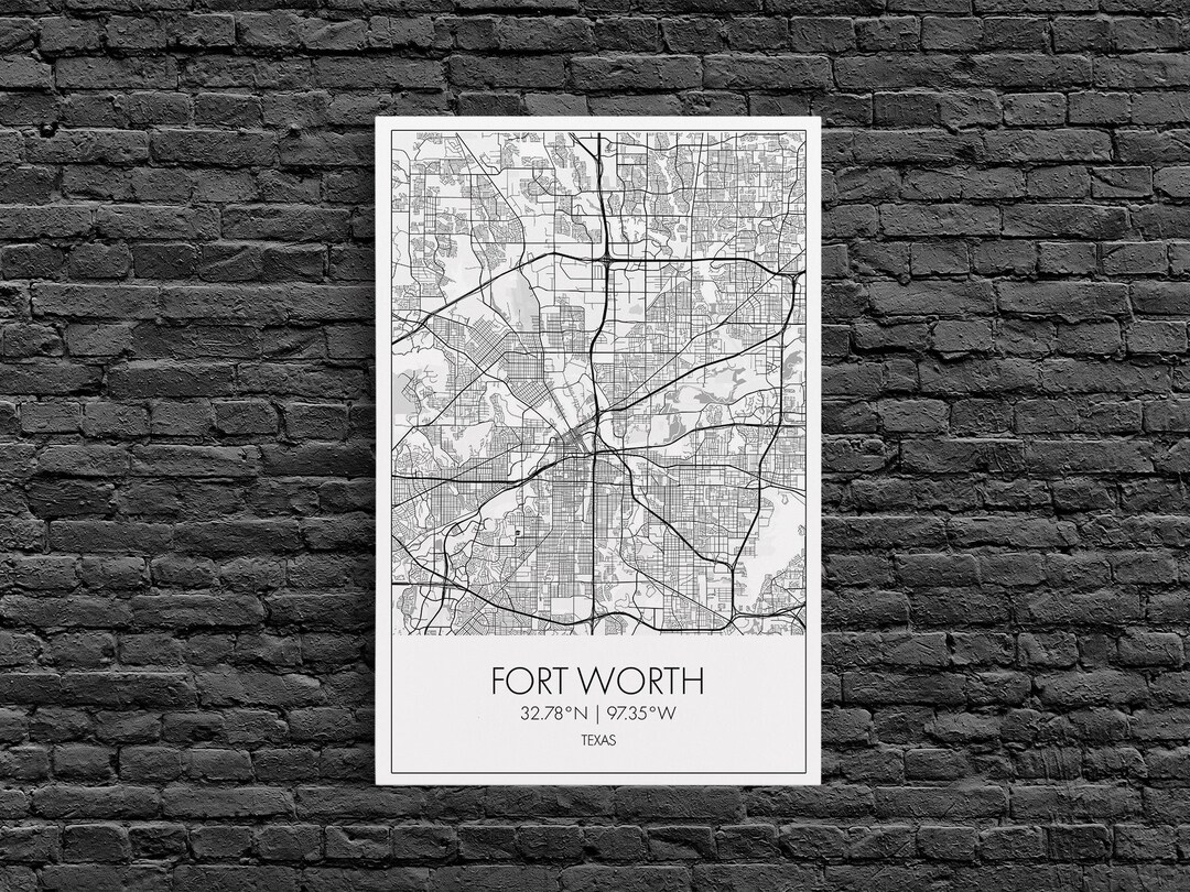Fort Worth Street Map Texas Map City Map Art Minimalist - Etsy