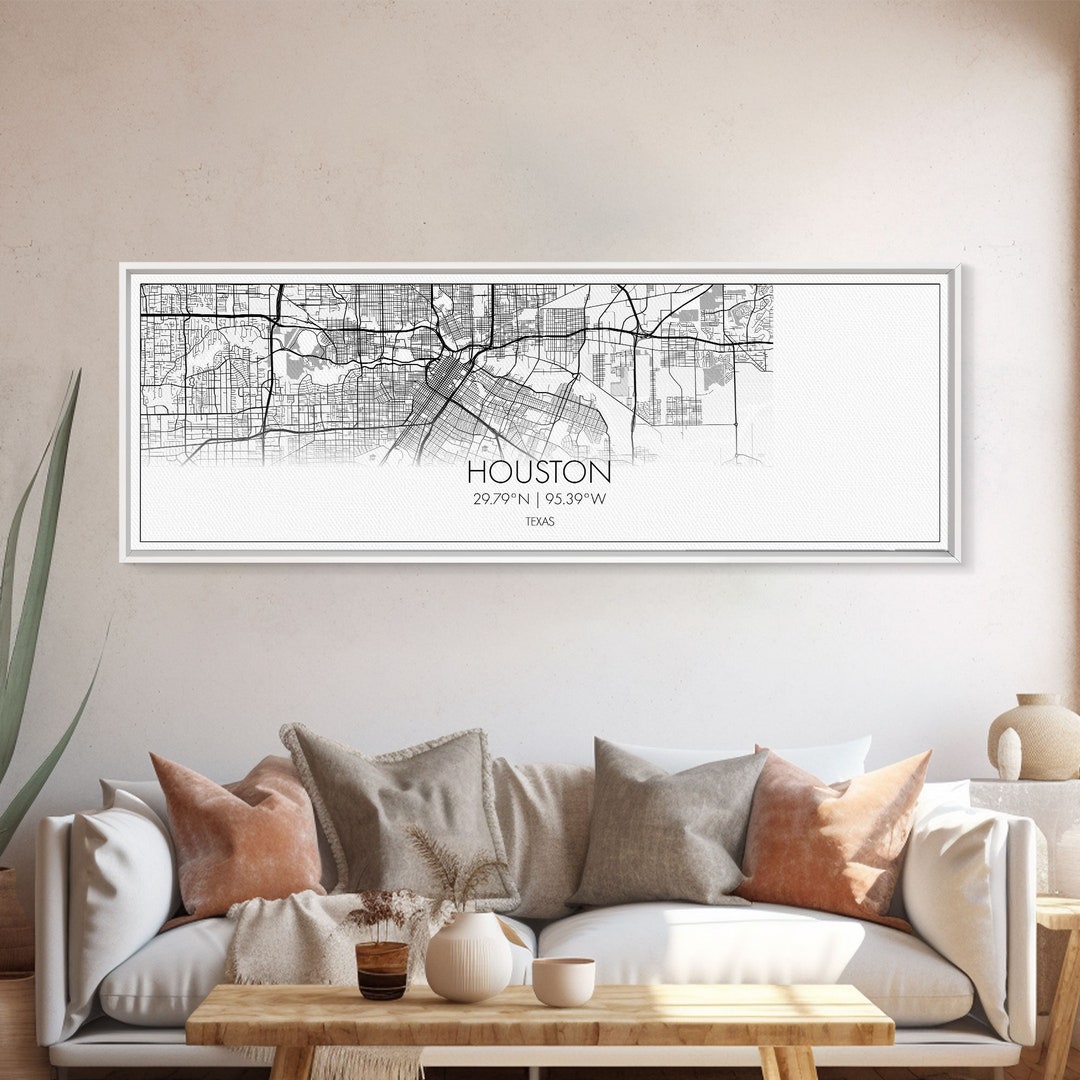 Panoramic Houston City Map, Texas Art, Map Print, Minimalist Wall Art ...