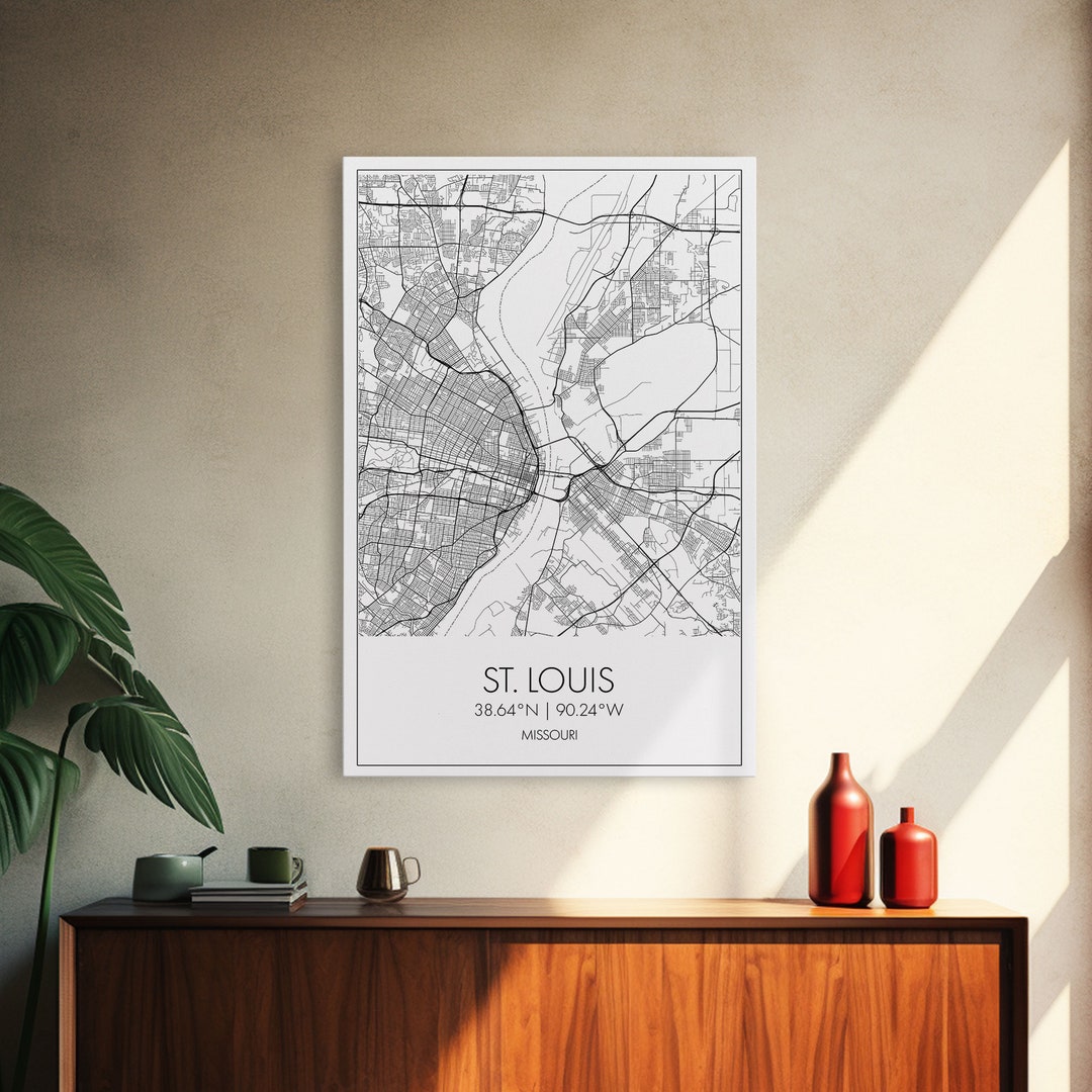 St Louis Street Map, Missouri Map, City Map Print, Modern Wall Art ...