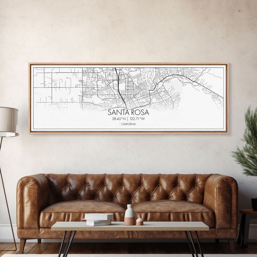 Panoramic Santa Rosa City Map, California Art, Map Print, Minimalist ...