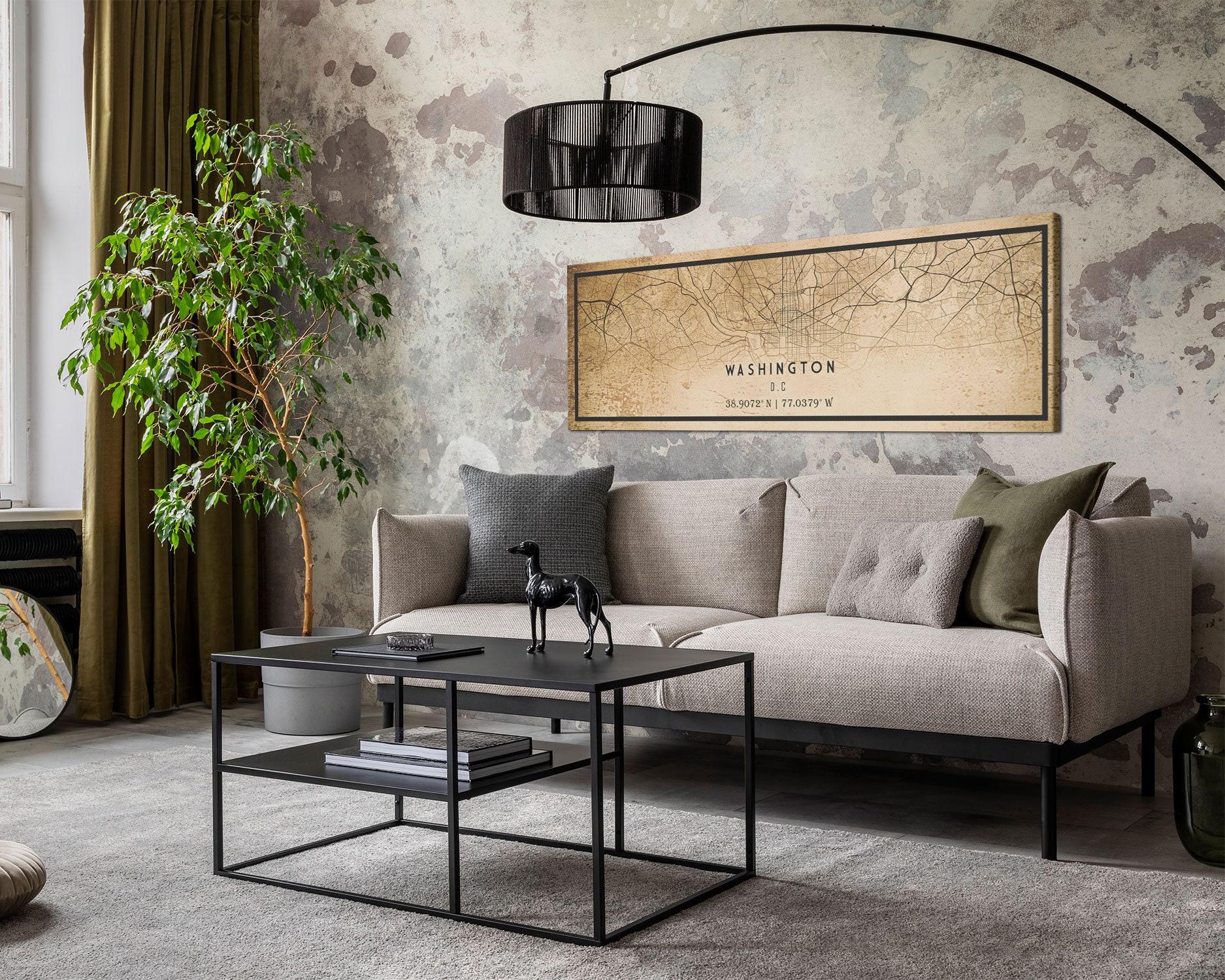 Panoramic Vintage Washington Map Print Poster or Framed Canvas ...