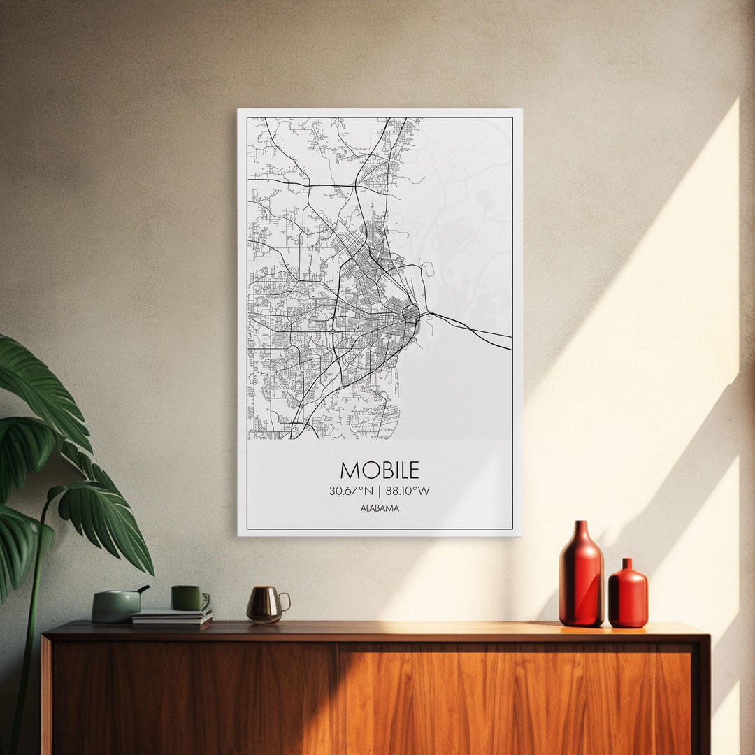 Mobile Alabama Map Art: Modern City Street Map Canvas Print - Etsy UK