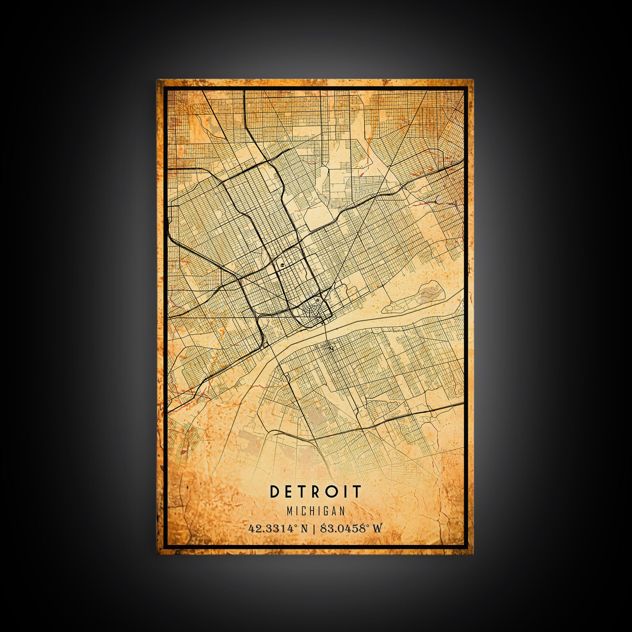 Old Detroit City Map Wall Art Canvas Print, Vintage Style Detroit Map ...