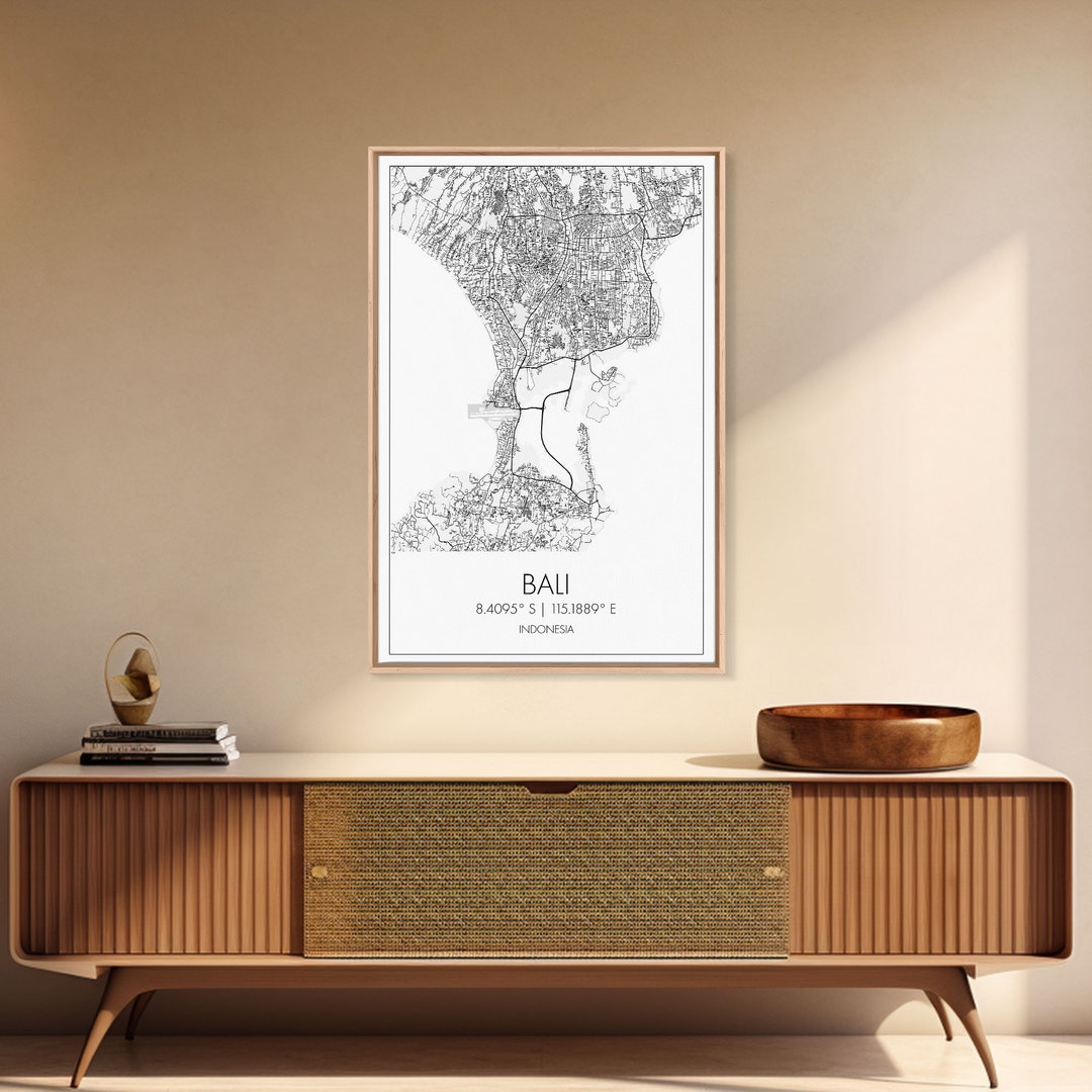 Bali Street Map, Indonesia Map, Asian City Wall Art, Travel Gift ...