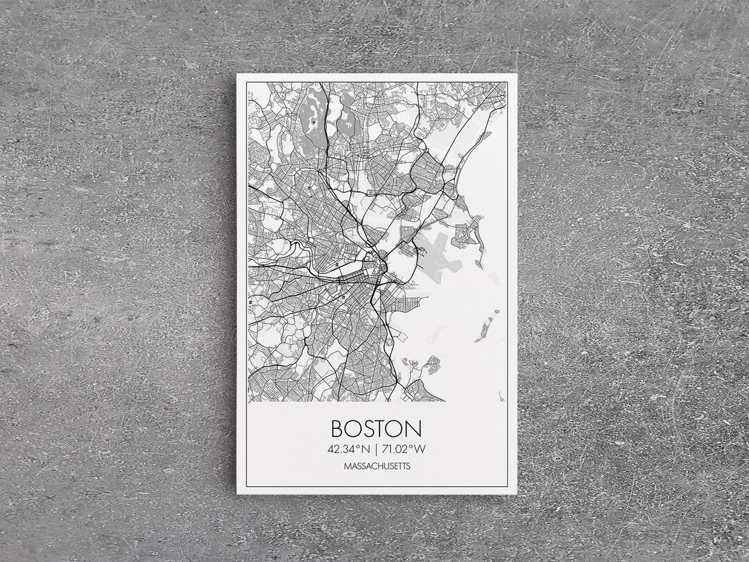 Boston Street Map Massachusetts Map City Map Art Modern - Etsy