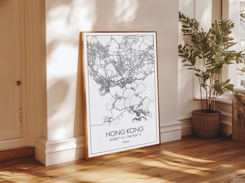 Hong Kong Street Map Art: Minimalist City Canvas Print - Etsy