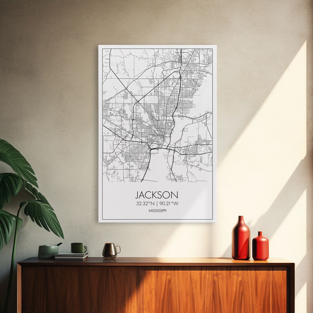 Jackson Street Map, Mississippi Map, City Map Art, Minimalist Art, Wall ...