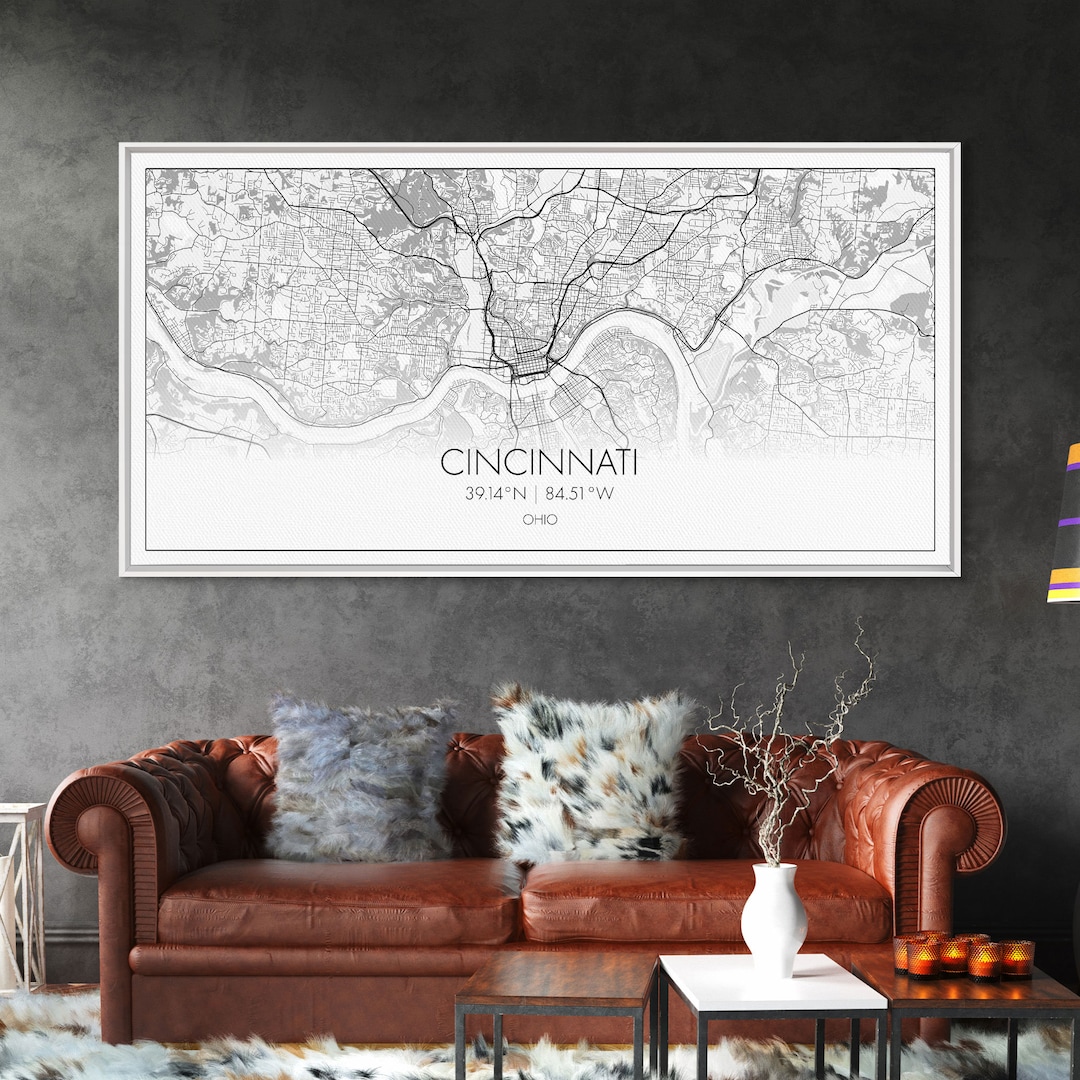 Cincinnati Street Map, Ohio Map, Map Print, Modern Art, Wall Art ...