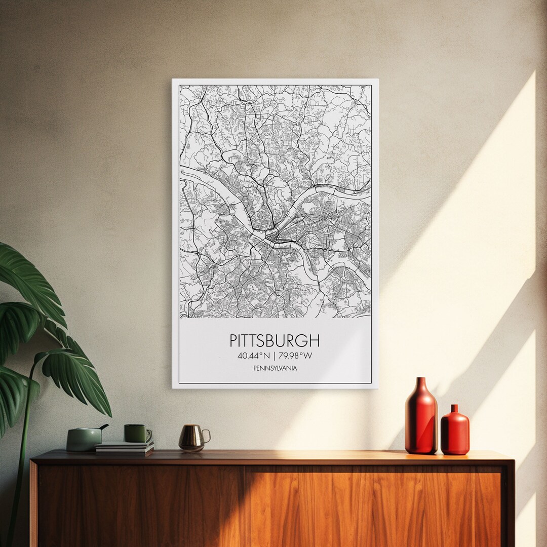 Pittsburgh Street Map, Pennsylvania Map, City Map Art, Minimalist Art ...