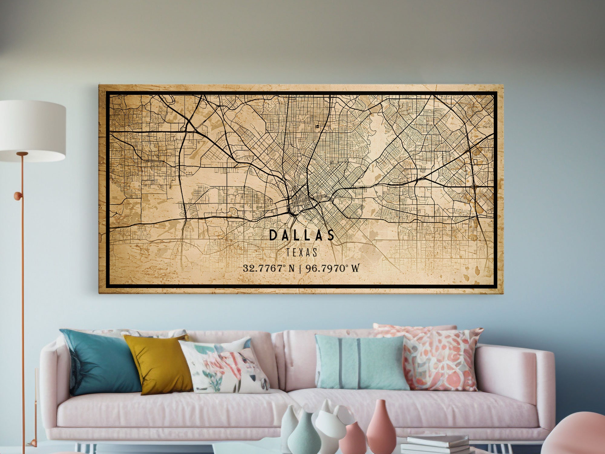 Dallas Map Canvas Print, Texas Map Print, Texas Wall Art, Dallas Map ...