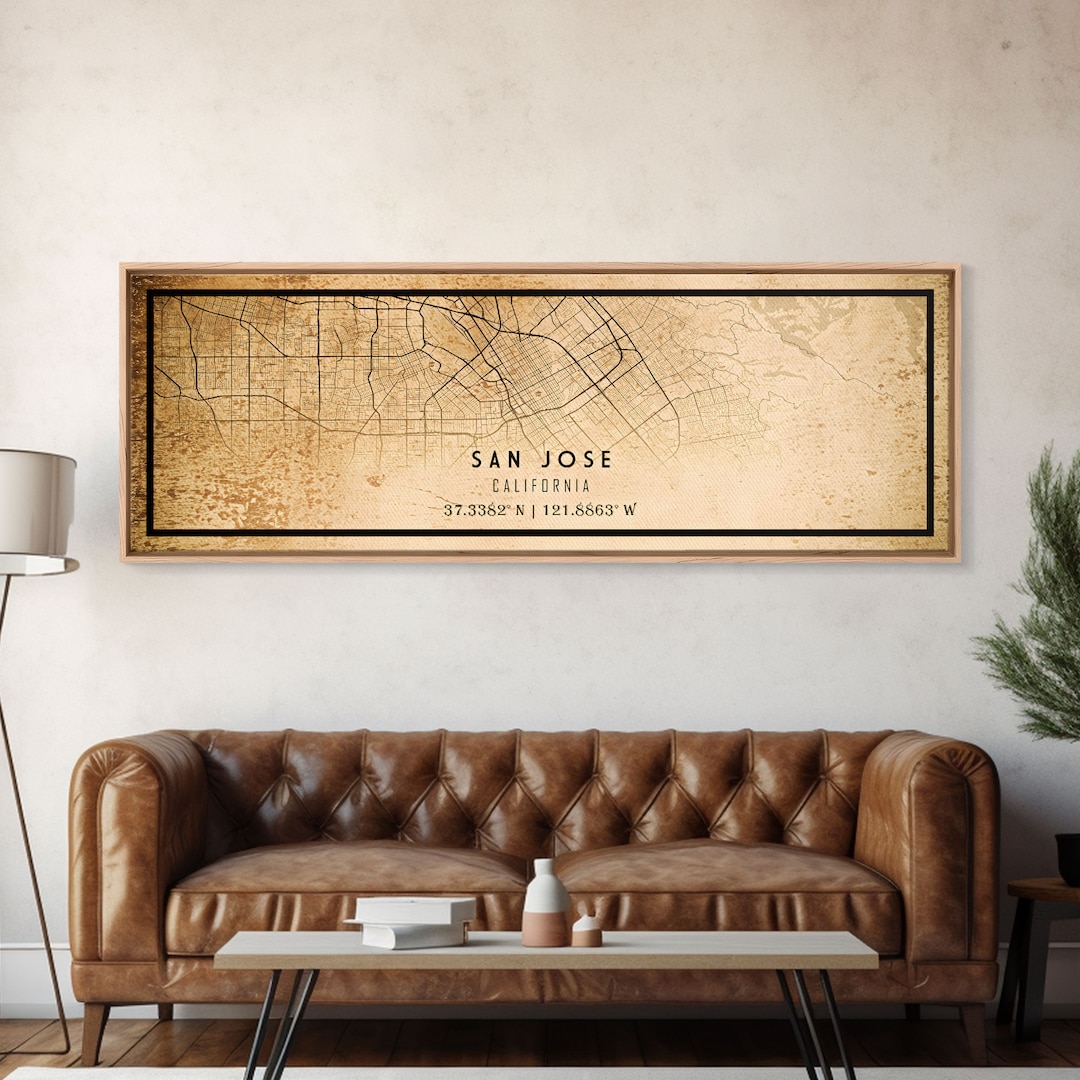 Panoramic Old San Jose City Map Wall Art Canvas Print, Vintage Style ...