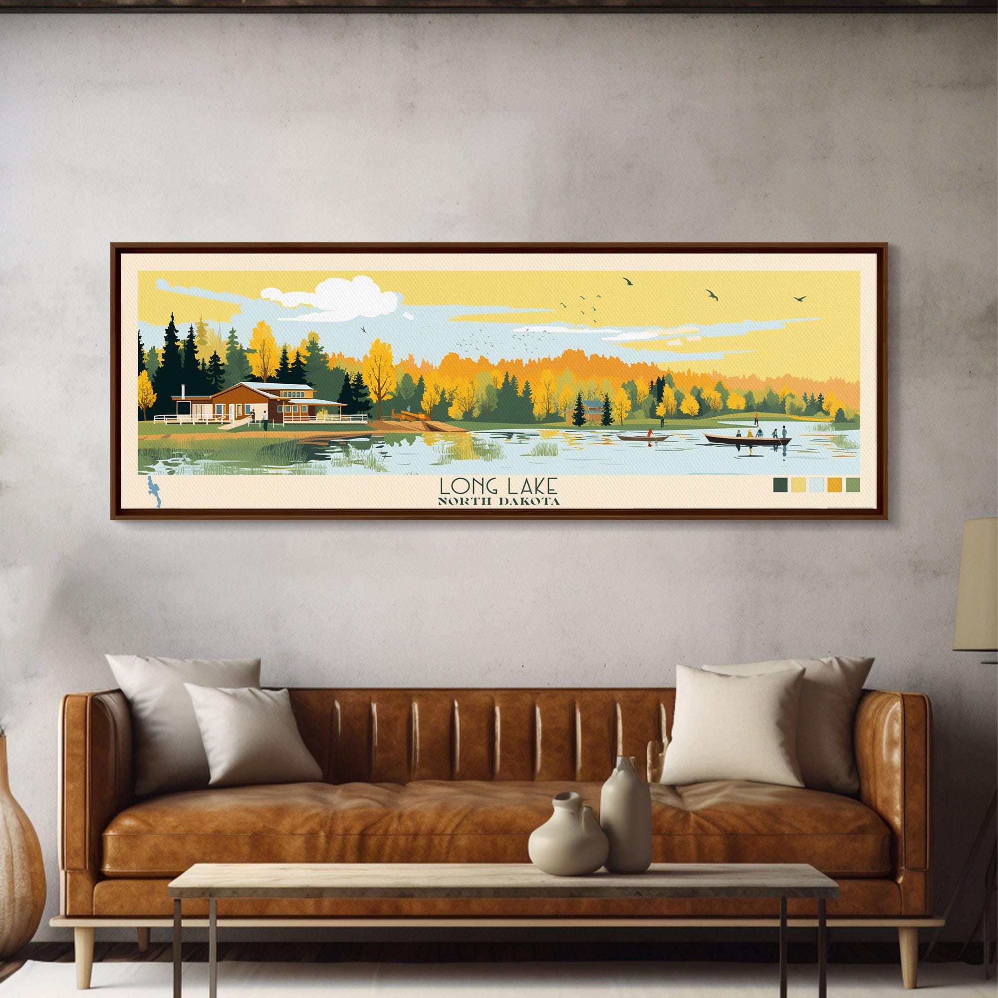 Long Lake, North Dakota Canvas Print: Mid-century Modern Travel Poster ...