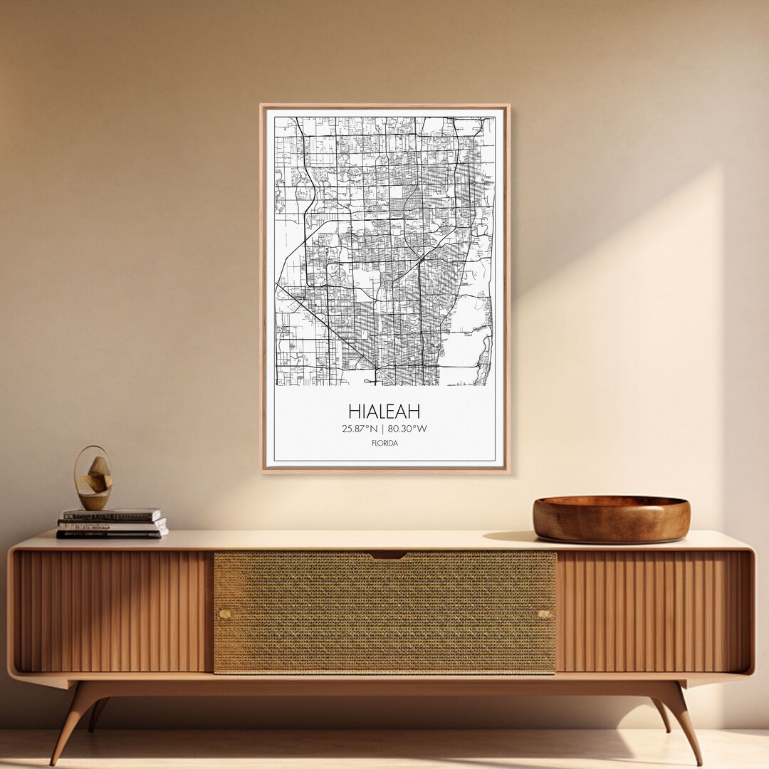 Hialeah Street Map Art: Minimalist City Canvas Print - Etsy