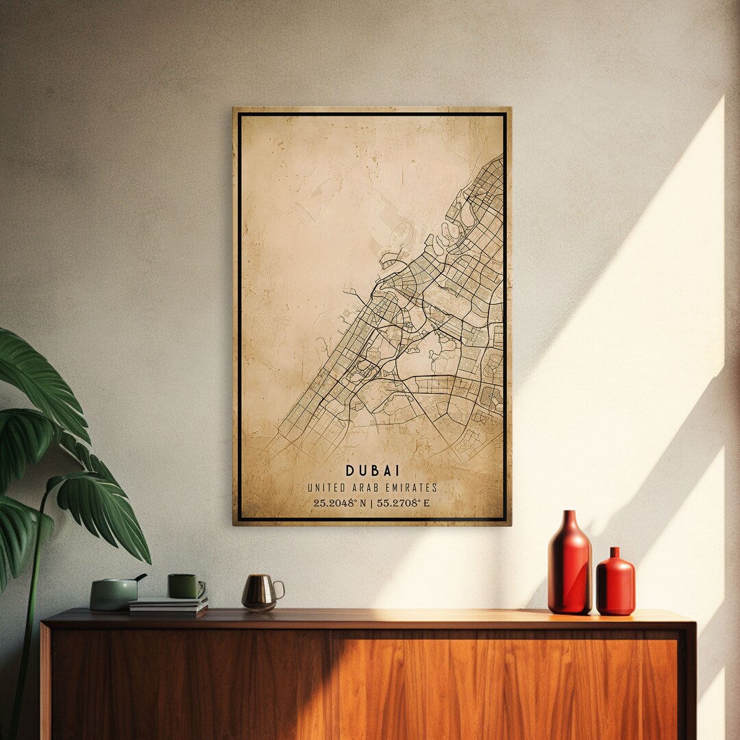 Dubai UAE Map Print Poster or Framed Canvas, Dubai Map Print Poster ...